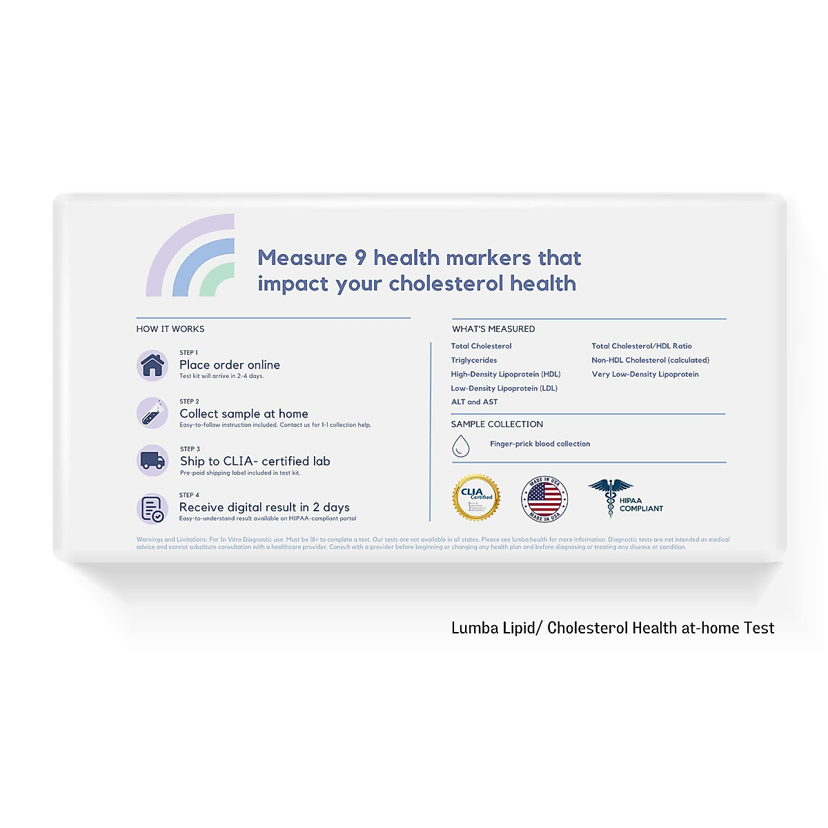 at-Home Cholesterol and Lipid Health Test Kit for Men & Women | 9-in-1 Blood Cholesterol Test | Accurate Results in 2 Days | CLIA Certified Labs