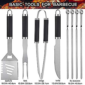 Grilljoy 24PCS BBQ Grill Tools Set with Meat Thermometer and Injector - Extra Thick Stainless Steel Fork, Spatula& Tongs - Complete BBQ Accessories in Aluminum Case - Perfect Grill Gifts for Men
