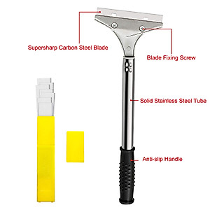 4 Inch Razor Blade Scraper Tool Tile Paint Scraper Floor Wall Paper Removal Smoothing Scraper with 10 Pieces Replacement Blades for Removing Wallpaper, Sticker Glue Floor Adhesive 2 Pieces (Black)