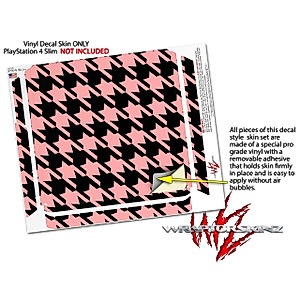 Vinyl Decal Skin Wrap compatible with Sony PlayStation 4 Slim Console Houndstooth Pink on Black (PS4 NOT INCLUDED)