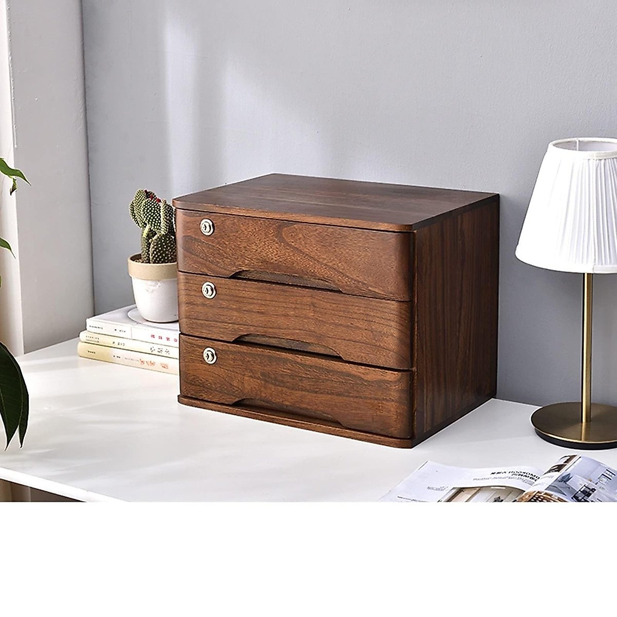 Desktop Storage Box - Desktop File Cabinet Organizers, Flat File Cabinet Storage With Lock, Solid Wood Desktop Drawer Cabinet, 1/2/3/4 Tier File Cabinet/Desktop Storage Cabinet/Data Cabinet ( Size : 3