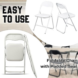 Kathfly 6 Pcs Steel Folding Chair Set Foldable Chair with Padded Seat Cushioned Metal Folding Chair Portable Stackable Commercial Seat for Reception Meeting Room Office, 330lbs Capacity (White)