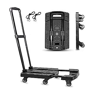 CustomyLife Folding Hand Truck Foldable Dolly Luggage Cart,440lbs Heavy Duty with 6 Wheels, 2 Bungee Ropes and Stretchable Platform, Compact and Utility Trolly for Office,Shopping,Moving,and Travel