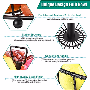 TomCare 2-Tier Fruit Basket Metal Fruit Bowl Bread Baskets Detachable Fruit Holder Produce Basket Large Fruit Stand Organizer Kitchen Storage Baskets for Fruits Breads Vegetables Snacks, Black