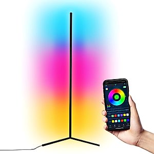 Harmony - Smart LED Lamp with Alexa and Google Home Compatibility - RGB Floor Lamp with 200 Dynamic Presets, with Timer, Memory, Dimmer - Black Iron, 55” Tall