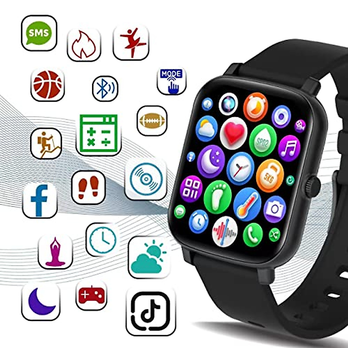 Pupuskyer Smart Watch, 1.7inchs Fitness Tracker with Heart Rate Monitor,Blood Oxygen Tracking, Sleep Tracking for Android iPhone Samsung,Water Resistant Smart Watches for Men Women with Watch Talking