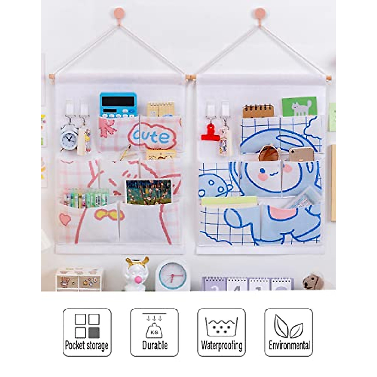 AARAINBOW 2 Packs Over The Door Storage Pockets,Hanging Storage Bags Organizer Linen Cotton Fabric Wall Door Closet 10 Pockets Home Organizer for Bedroom &amp; Bathroom (Purple Pattern, C)