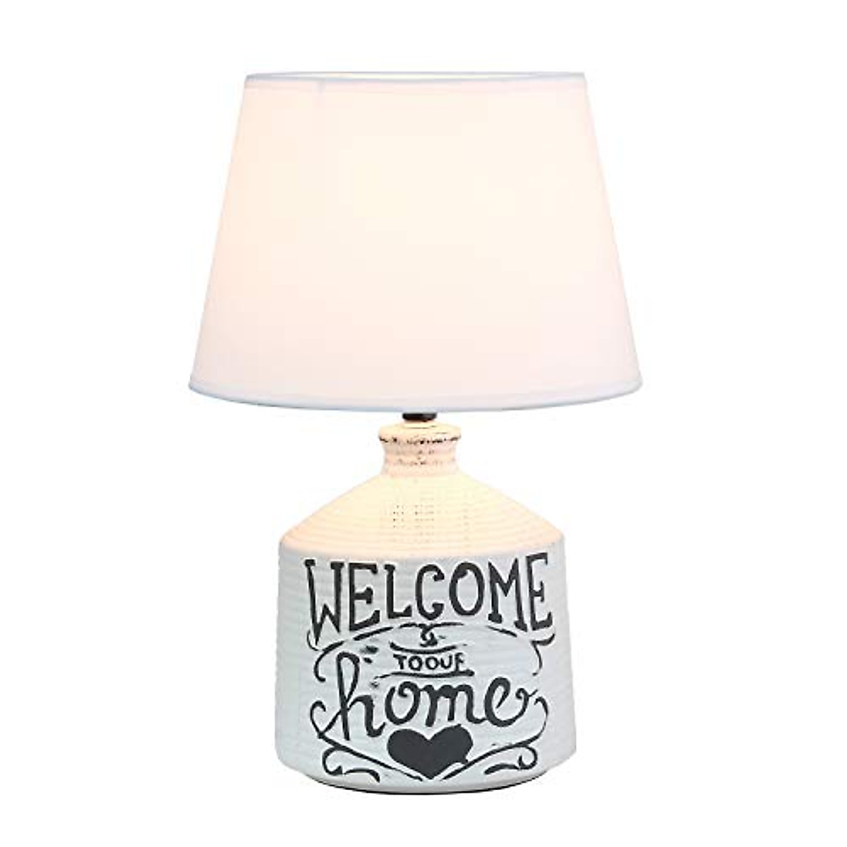 Simple Designs LT1066-HME Welcome Home Ceramic Farmhouse Table Lamp, White