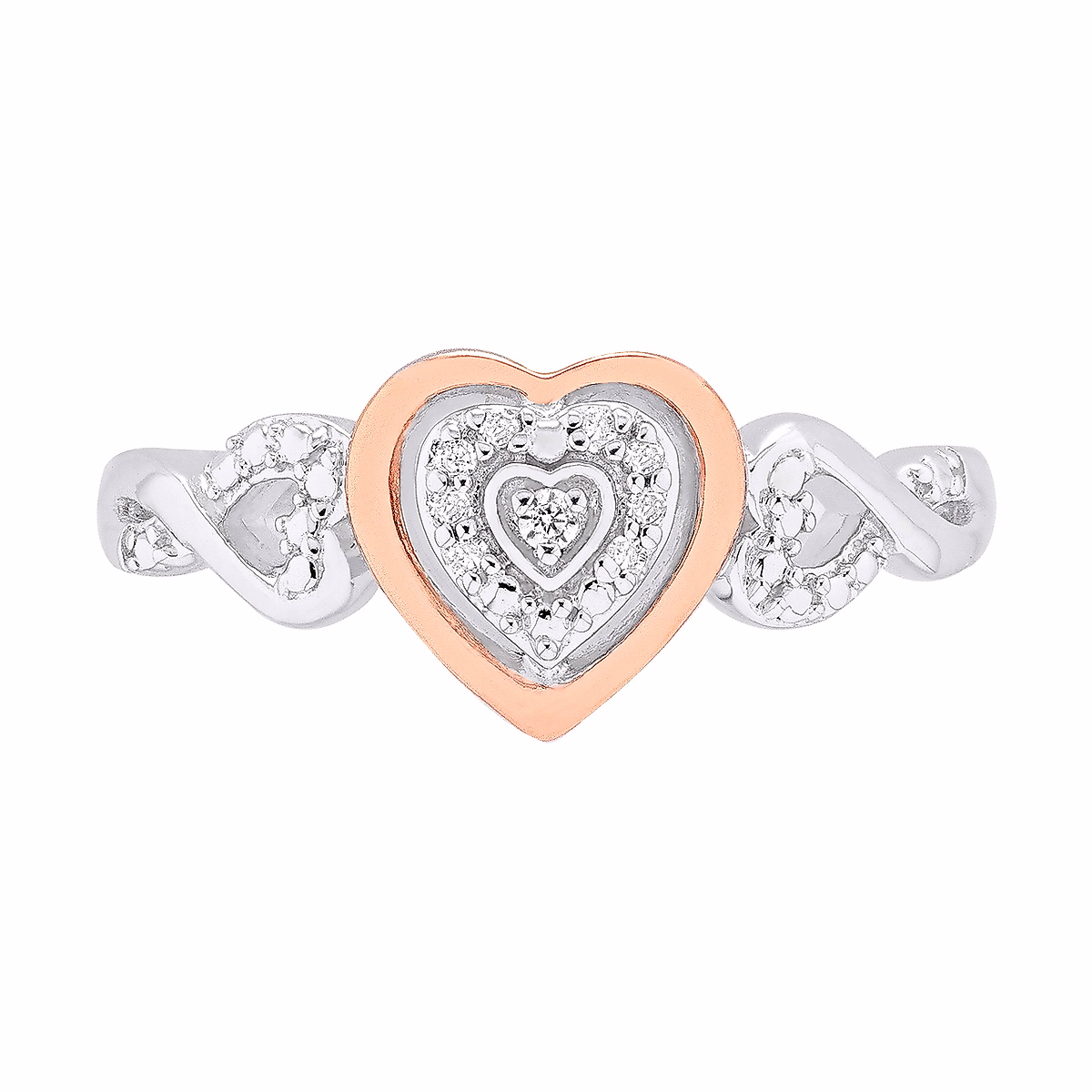 14K Rose Gold Plated .925 Sterling Silver Diamond Accented Three Heart Infinity Promise Ring (I-J Color, I2-I3 Clarity) - Size 5