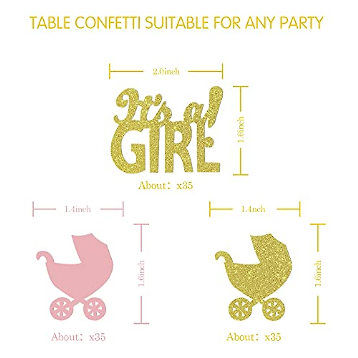 Baby Carriage Confetti，Gender Reveal Party Table Decorations, It's a Girl Confetti for Baby Shower Party - Pink & Gold Glitter