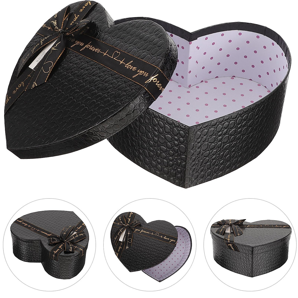 SHINEOFI Heart Shape Boxes: Decorative Nesting Box, Valentines Day Cardboard Box, Present Boxes, Empty Florist Packing Box for Wedding Proposal Black