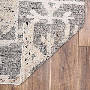 Hauteloom Andop Wool Living Room, Bedroom Area Rug - Bohemian, Transitional - Cream, Gray, Charcoal - 8' x 10'