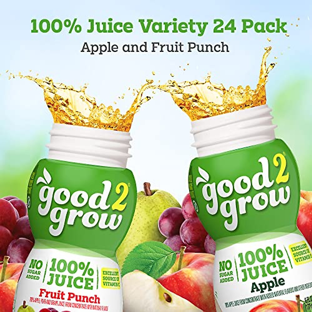 good2grow 100% Apple and Fruit Punch Juice 24-pack of 6-Ounce BPA-Free Juice Bottles, Non-GMO with No Added Sugar and an Excellent Daily Source of Vitamin C. SPILL PROOF TOPS NOT INCLUDED (Pack of 24)