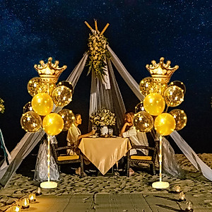 Sosation 2 Set Floor Crown Balloon Stand Kit Includes LED String Lights 42 Balloons 44 Balloon Sticks 26 Balloon Cups Gold Balloon Column Backdrop Decoration for Birthday Graduation Baby Shower Party