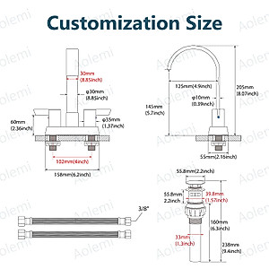Aolemi Bathroom Faucets for Sink 3 Hole,4 Inch Centerset Waterfall Faucet Bathroom Sink Faucet,2 Handle Faucet for Bathroom Sink,with Pop-Up Drain and Supply Lines,Brushed Gold