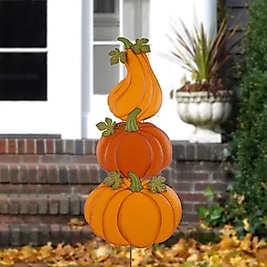 Glitzhome 42" H Fall Decorative Yard Signs with Stakes, Metal Pumpkins Garden Yard Stake for Home Lawn Yard Pathway Front Door Fall Harvest Thanksgiving Wall Hanging Decor