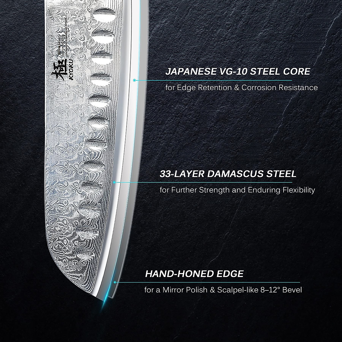 KYOKU 3.5" Paring Knife + 6'' Utility Knife +7'' Santoku Knife - Shogun Series - Japanese VG10 Steel Core Forged Damascus Blade