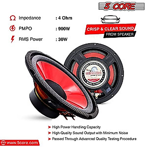 5Core 6" inch Subwoofer Replacement Pair DJ Speaker Car Subs Audio 900W PMPO PP Cone Red, 4 Ohm, 8oz Magnet WF 672 PP 2PCS