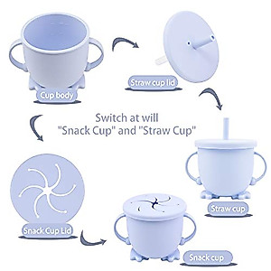 Linowos 2-in-1 Snack Cup & Spill-Proof Cup, Snack Cup | Silicone Toddler Spill Proof Sippy Cup 150ml with Level Indicator - Perfect for Toddlers & Babies Training