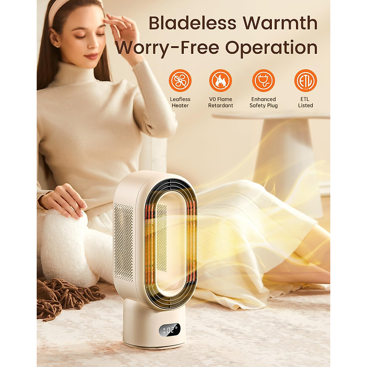 SWEETFULL Space Heater for Indoor Use, LED Bladeless 1000W Energy Efficient Portable Heater 2-8h Timer, Electric Heater Gifts for Women,Birthday Gifts for Women Mom,Womens Gifts for Christmas Grandma