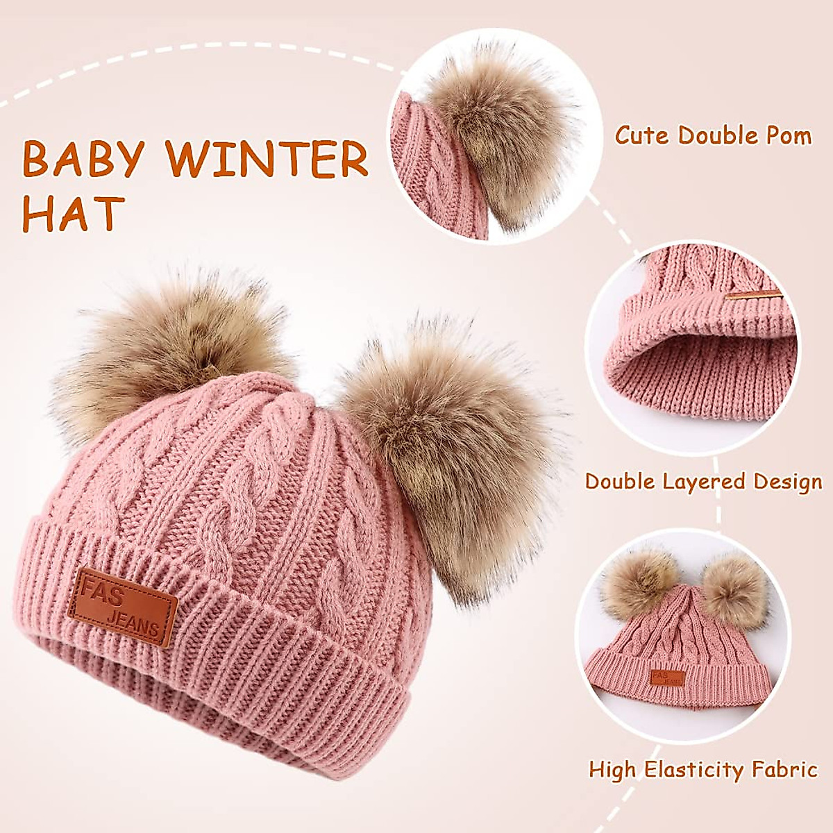 Yuoahcn 3 PCS Kids Winter Beanie Hat Round Scarf Gloves Set Thick Twist Knit Warm Toddler Winter Cap Gloves Neck Warmer for Boys Girls 1-8 Years (Deep Pink)