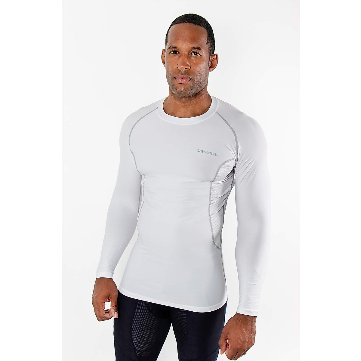 DEVOPS 3 Pack Men's Athletic Long Sleeve Compression Shirts (X-Large, White/White/White)