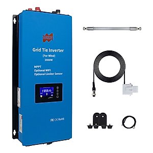 Marsrock 2KW 2000W Windmill MPPT Wind Grid Tie Inverter Power Inverter with Current Limiter Sensor for 24V/48V AC Wind Turbine Auto Match US 2 Phase Grid AC 240V Optional APP(W2000G2-240) Blue