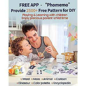 memolife M02L Mini Inkless Sticker Printer - Inkless Printer for iOS & Android, Bluetooth Printer with 1 Roll Non-Adhesive Paper, Mini Pocket Printer for DIY Creation, Study Notes, Mini Photo Printer