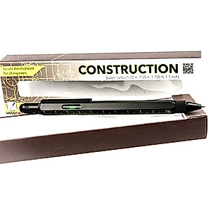 Troika CONSTRUCTION Multitasking Ballpoint Pen - PIP20/BG - Black/Gold - Centimetre and Inch Ruler - 1:20 m and 1:50 m Scale - Spirit Level - Slotted and Phillips Screwdriver - Stylus