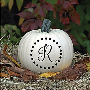 Monogram Halloween Vinyl Decal | Personalized Pumpkin Decor | Customized Letter with Circle of Dots Halloween Home Decor, Thanksgiving, or Fall Harvest Decorations| Decal Only | CustomVinylDecor