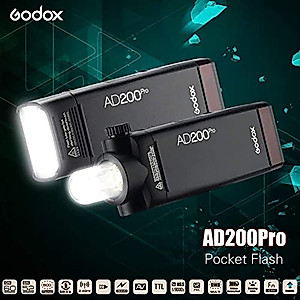 Godox AD200 Pro AD200Pro Flash Strobe Monolight, TTL Pocket Flash Speedlite, 2.4G 200W 1/8000s HSS 2900mAh Li-ion Battery, 500 Full Power Flashes, Bare Bulb/Speedlite Fresnel Flash Head