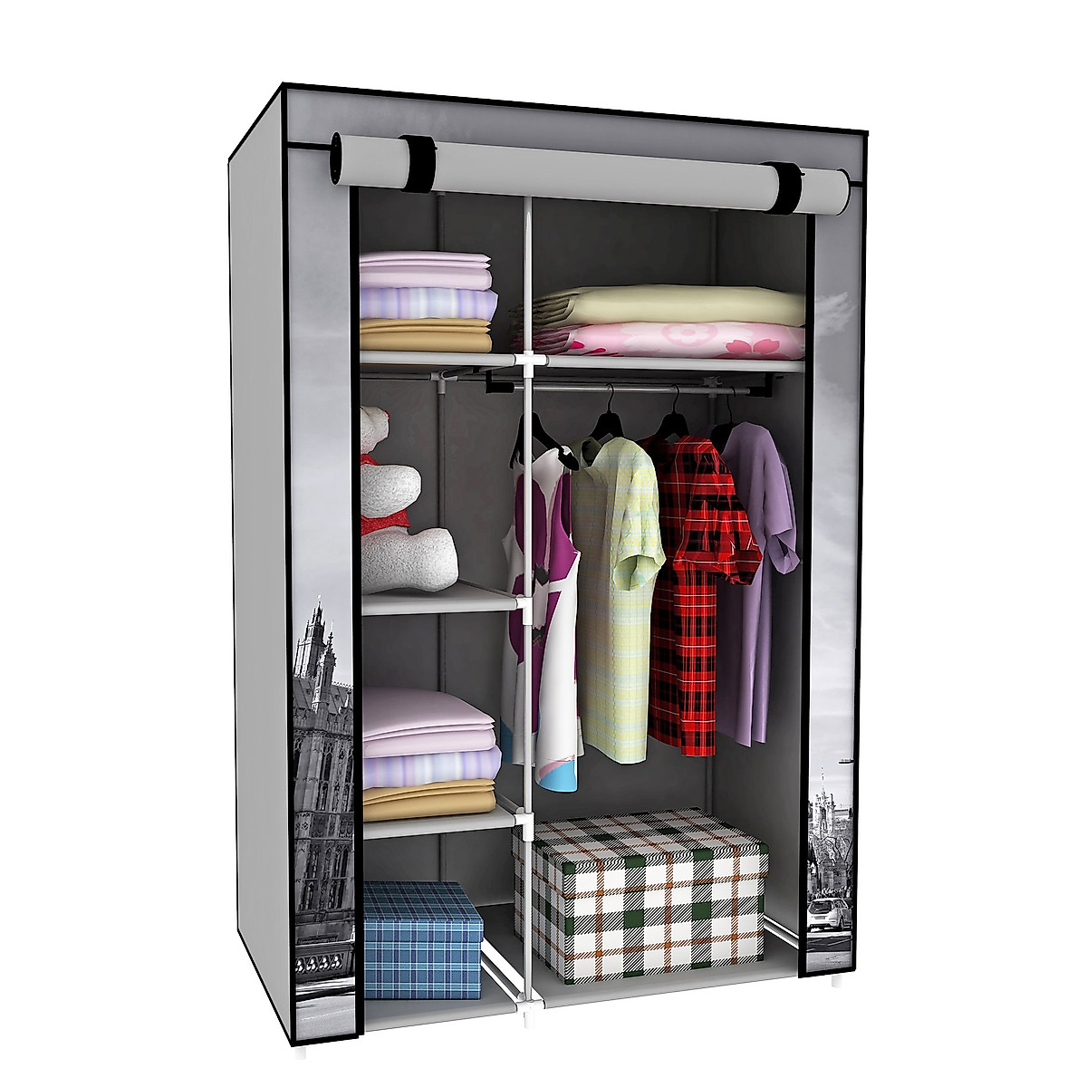 Switch Innovation Storage Closet Portable Temporary Clothing Wardrobe, Free-Standing Clothes Rack, Non-Woven Fabric Dresser, Dorm Room Cupboard, Contemporary Design Big Ben