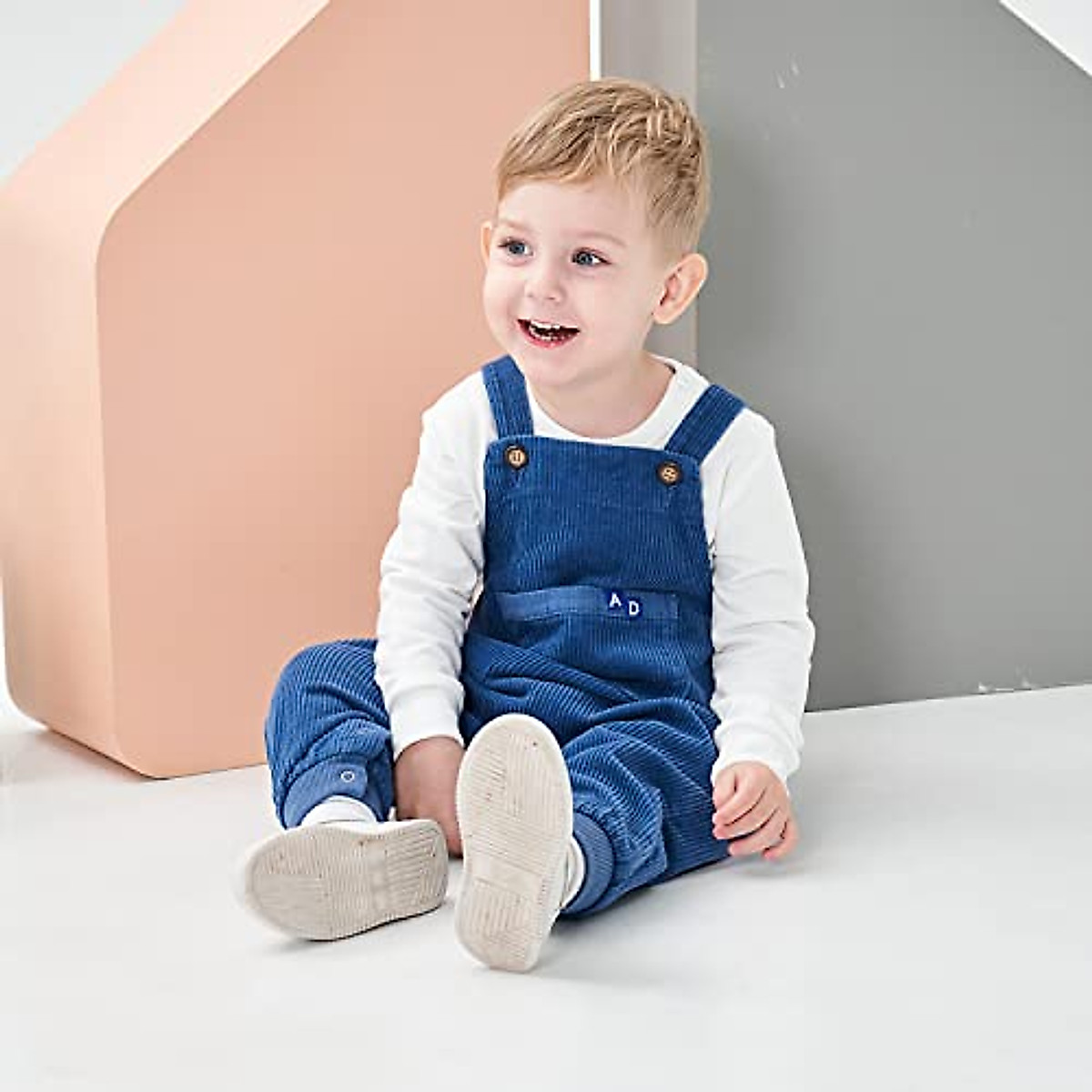 Baby Boys Corduroy Overalls Kids Bib Pants Suspender Trousers Toddler Strap Jumpsuit Bottom Outfit (Blue&pocket, 6-9 Months)