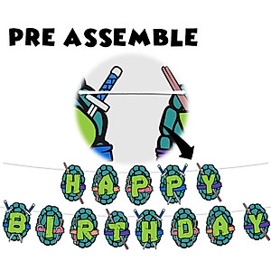 Ninja Superhero Happy Birthday Decorations Banner Backdrop Background Green American Comics Turtles Theme Decor for Boy Kid 1st Birthday Party Nursery Baby Shower Photo Booth Props Favors Supplies