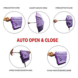 umbresen Windproof Compact Travel Folding Cute Cat Umbrella,Auto Open Close Rain&Sun Lightweight Portable Umbrellas with Cover for Kids Women Men (Purple)