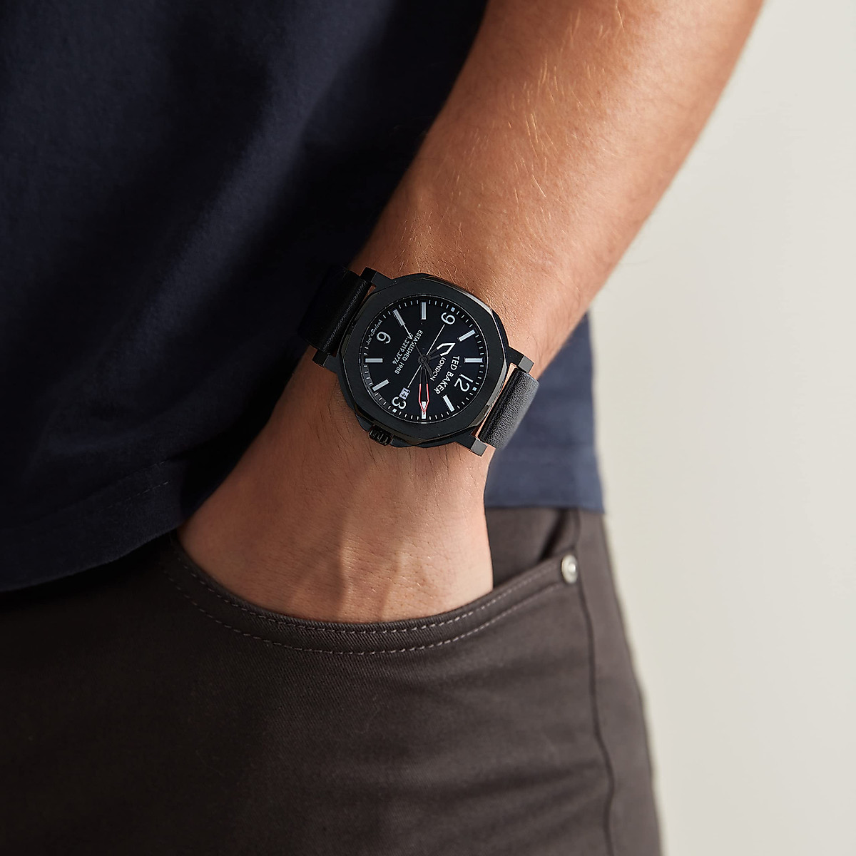 Ted Baker Actonn Black Leather Strap Watch (Model: BKPACS2019I)