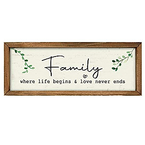 Wartter 16.2x6.4 inches Family Wood Framed Wall Sign with Inspirational Quotes - Family Where Life Begins & Love Never Ends (Family)