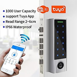 2.4G WiFi Access Control,125Khz EM Card Door Lock, Access Controler, IP67 Waterproof,Access Control System Kit,Touch Keypad Smart Lock Opener,1000 User,Tuya Mobile APP Remote Open (Door Bell Version)