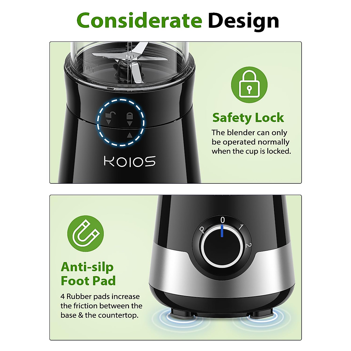 KOIOS Smoothie Blender, 900W Blenders for Kitchen with 27oz No-BPA Portable Bottles and Spout Lids, 3 Modes Personal Mixer Blender for Shakes Smoothies Frozen Drinks Baby Food, Nutritious Recipe