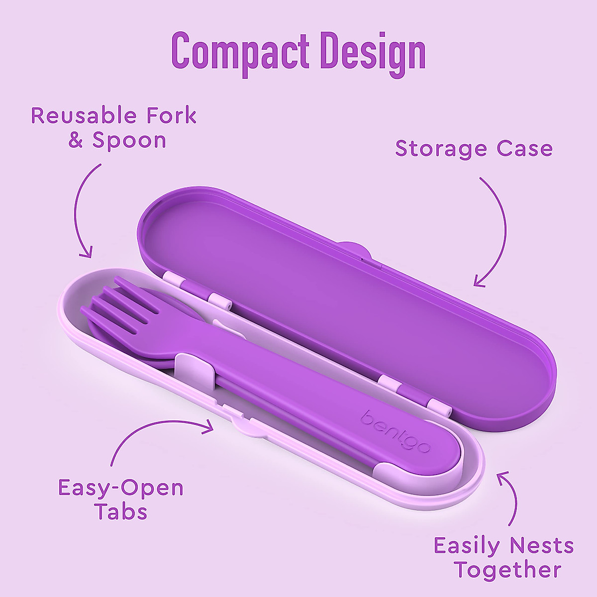 Bentgo® Kids Utensil Set - Reusable Plastic Fork, Spoon & Storage Case - BPA-Free Materials, Easy-Grip Handles, Dishwasher Safe - Ideal for School Lunch, Travel, & Outdoors (Purple)