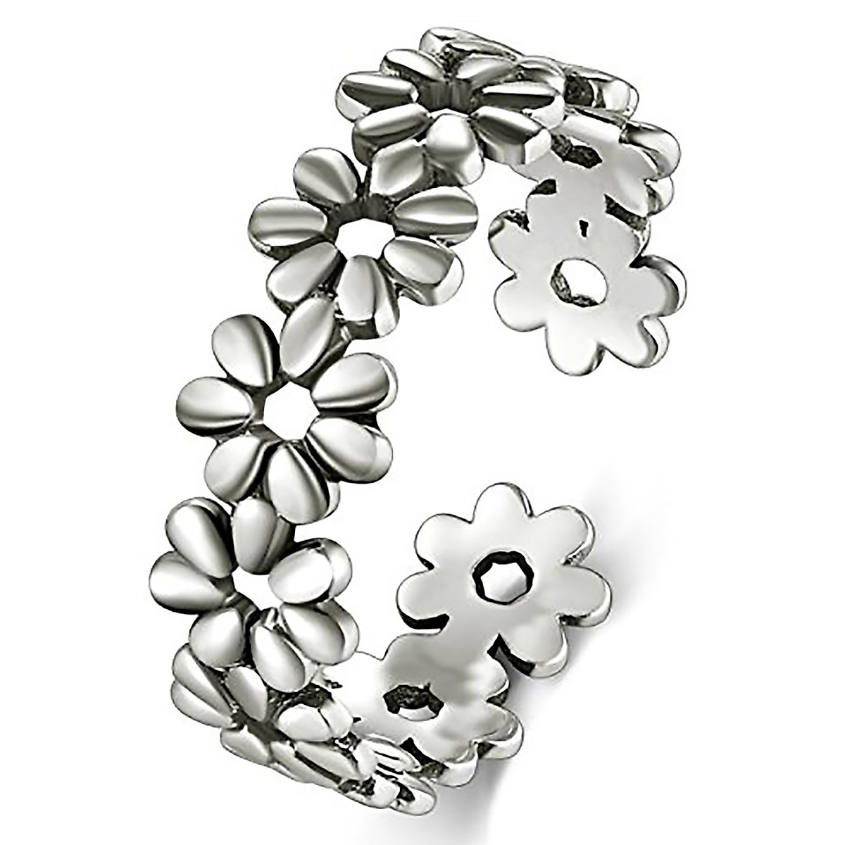 925 Sterling Silver Toe Ring, BoRuo Daisy Flower Hawaiian Adjustable Band Ring