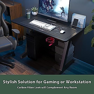 Lifetime Home 44 Inch Wide Ergonomic Computer PC Z Shaped Gaming Desk - Carbon Fiber Surface, Water Bottle & Drinks Holder and Wire Management Cord Cover for Bedroom, Office, Living Room, Workstation