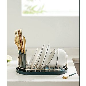 Qulable Dish Rack Drainer with Removable Tray Mini Sink Dish Strainers Drying Rack Drainers Tableware Organizer Waterproof for Kitchen Counter Top(Green)