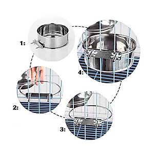 Stainless Steel Hanging Pet Bowls, Dog Crate Food and Water Bowl Metal Coop Cups with Clamp Holder, Detached Dog Cat Cage Kennel Bowl Feeder Dish for Dogs Cats Birds Ferret Rabbit and Small Animals