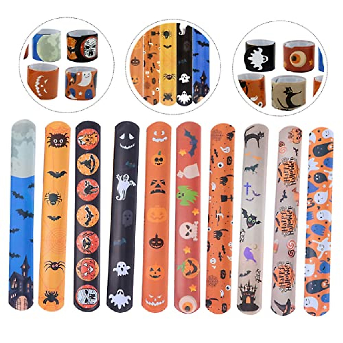 Alasum 250 pcs Classroom Favor Spider Zombie Favors Ghost Adults Prop Bracelet Snap Band Ring Stuffers Party Decoration for Filler Toys and Wristband Bulk Halloween Goodie Bag Toy