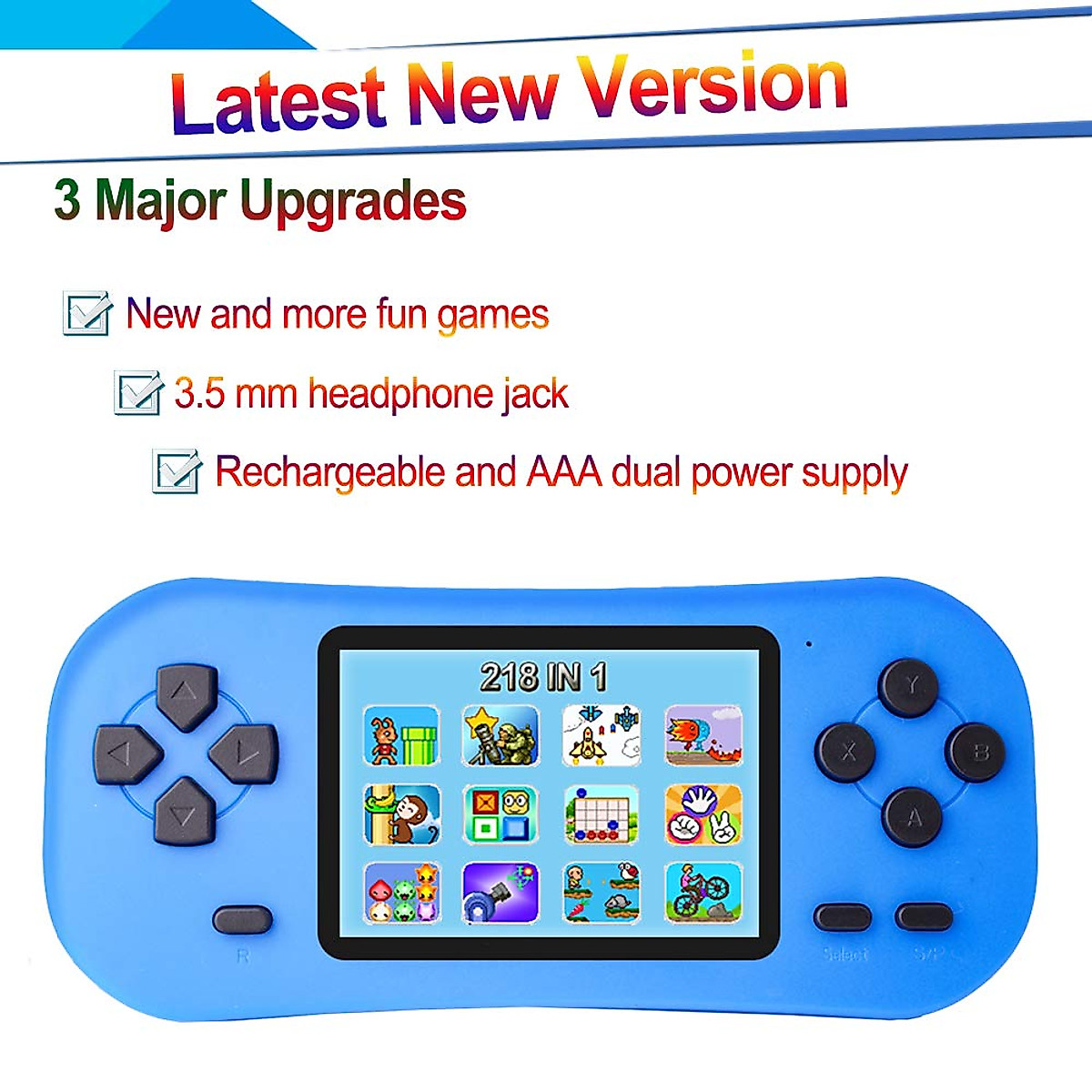 Douddy Kids Retro Handheld Game Console Built in 218 Old School Video Games 2.5'' Display USB Rechargeable 3.5 MM Headphone Jack Arcade Entertain System Children Birthday (Blue)