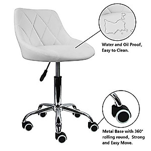 KKTONER Mid Back PU Leather Height Adjustable Swivel Modern Task Chair Computer Office Home Vanity Chair with Wheels (White)
