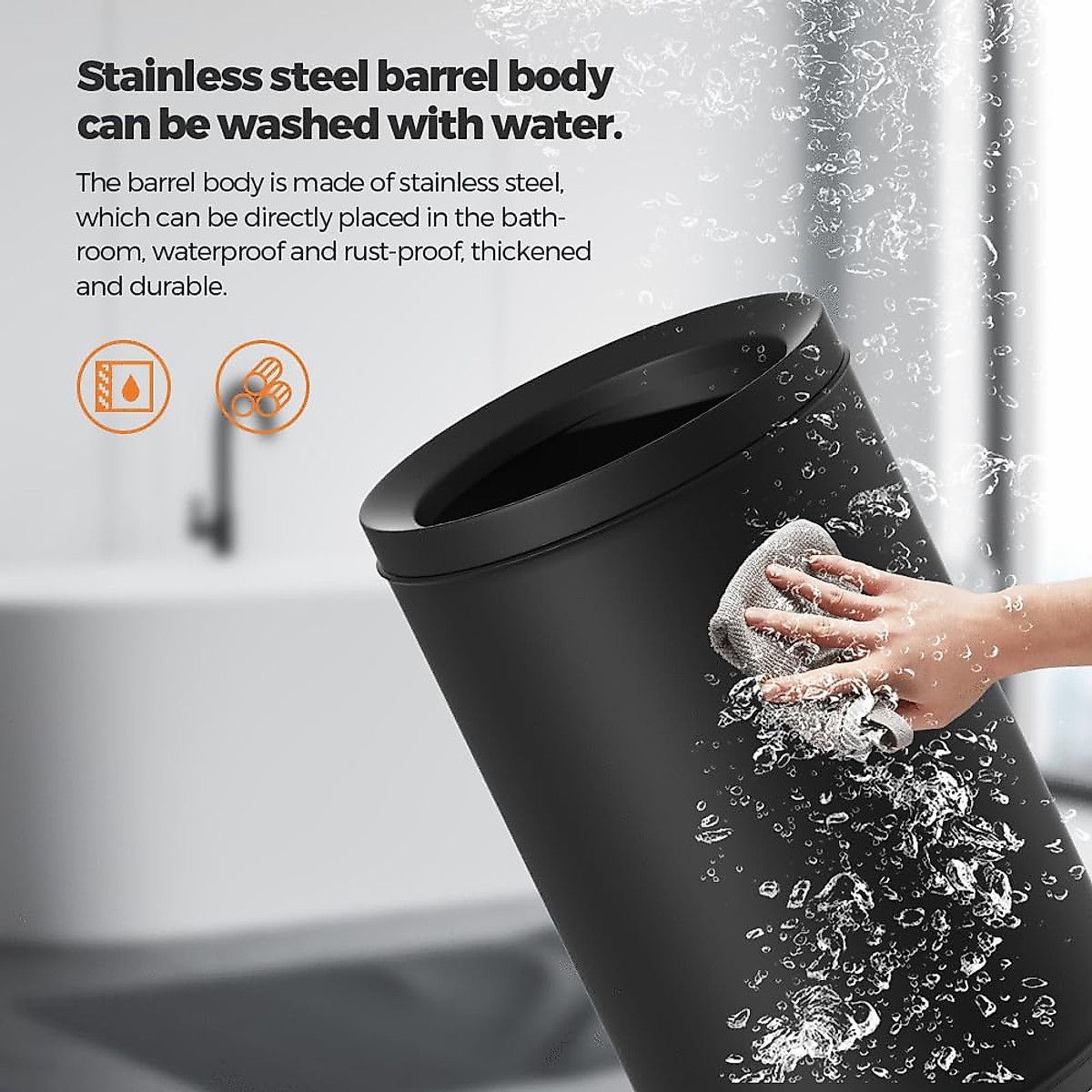 YOJIA 9L/2.4Gal Black Bathroom Trash Can,Double Lyers Metal Waste Basket, BlackGarbage Can for Bathroom, Living Room, Kitchen, Office,Bank, Near Desk(Black 9L)