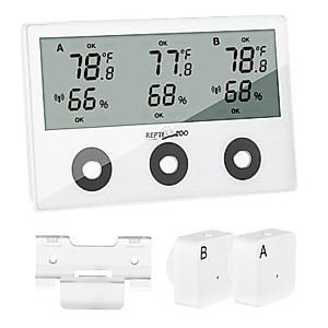 REPTI ZOO 3-Channel Reptile Thermometer Humidity Gauge, Wireless Digital Hygrometer with Alarm Function, Large Screen Display