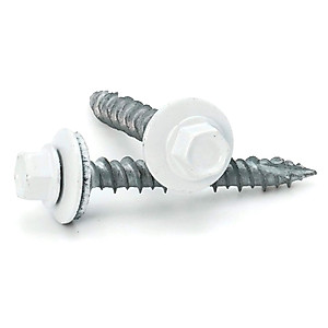 Hex Washer Head Hi-Lo Thread Mechanical Galvanized Roofing Screws White Finish - #10 x 2" Qty 100